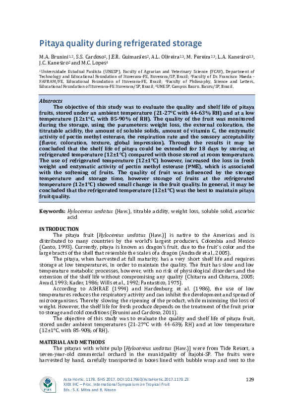 (PDF) Pitaya quality during refrigerated storage