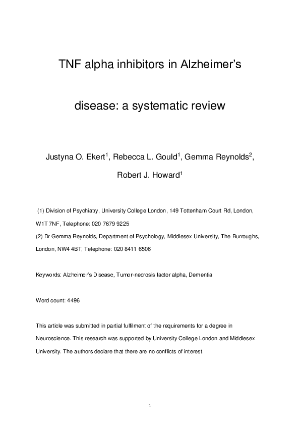 (PDF) TNF alpha inhibitors in Alzheimer's disease: A systematic review