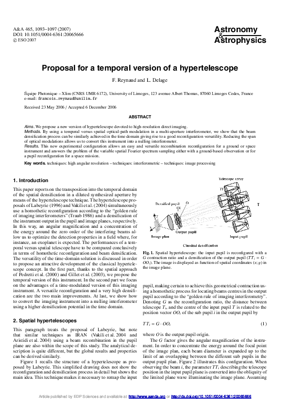 (PDF) Proposal for a temporal version of a hypertelescope