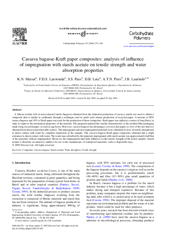 (PDF) Cassava bagasse-Kraft paper composites: analysis of influence of ...