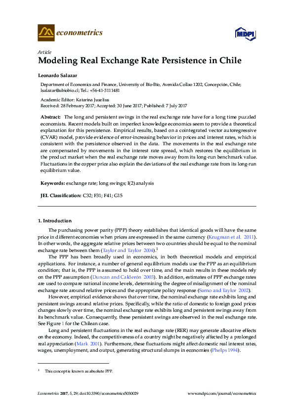 (PDF) Modeling Real Exchange Rate Persistence in Chile