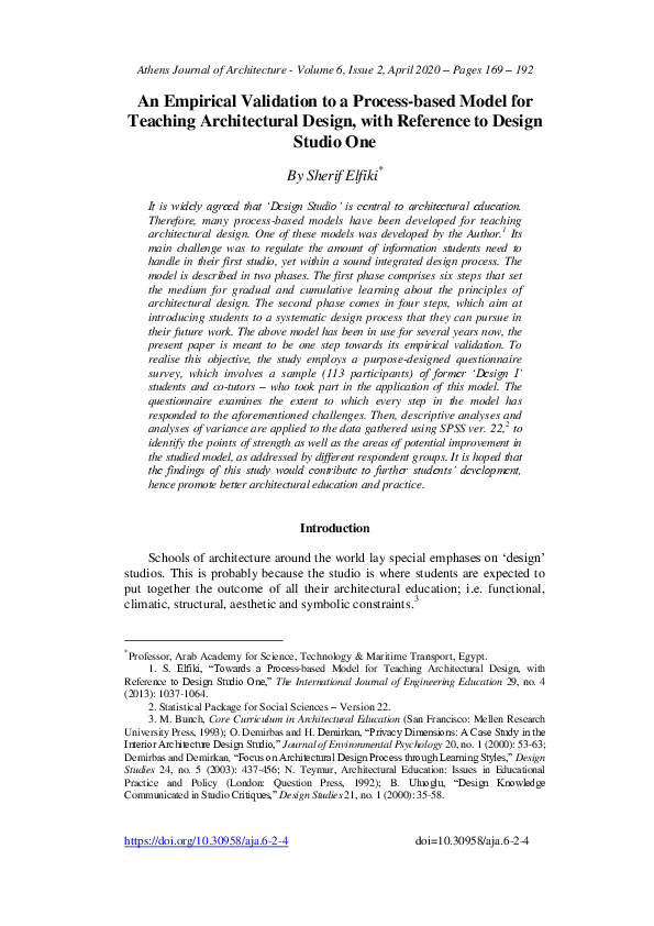 (PDF) An Empirical Validation to a Process-based Model for Teaching Architectural Design, with ...