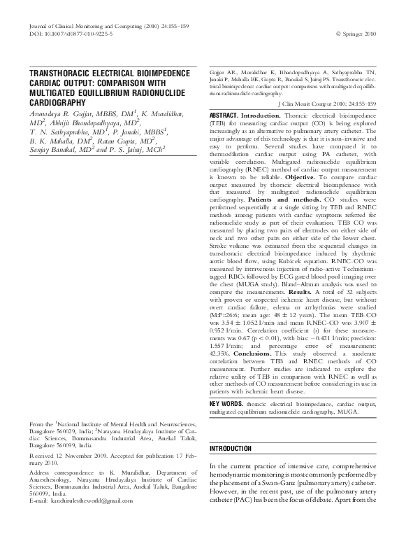 (PDF) Transthoracic electrical bioimpedence cardiac output: comparison ...