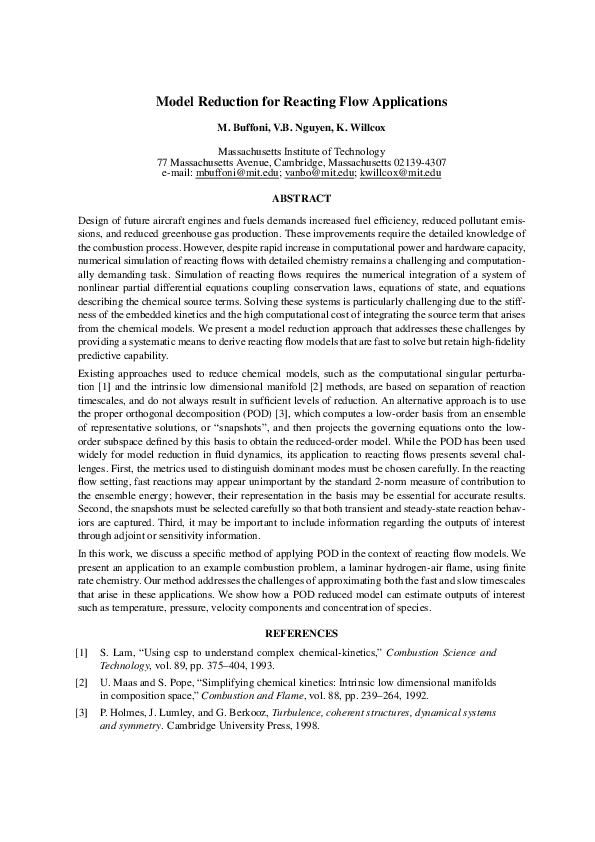 (PDF) Model reduction for reacting flow applications