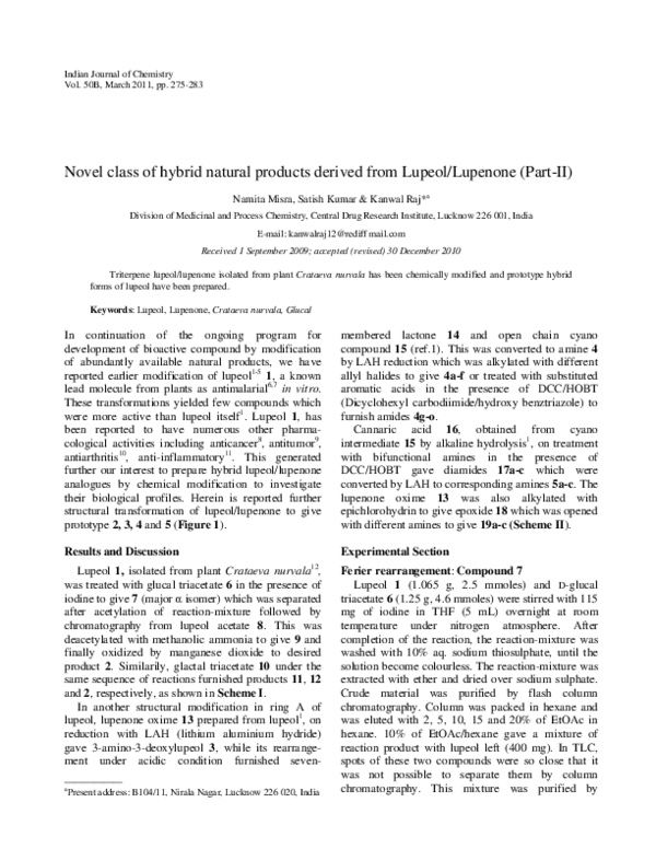 (PDF) Novel class of hybrid natural products derived from Lupeol ...