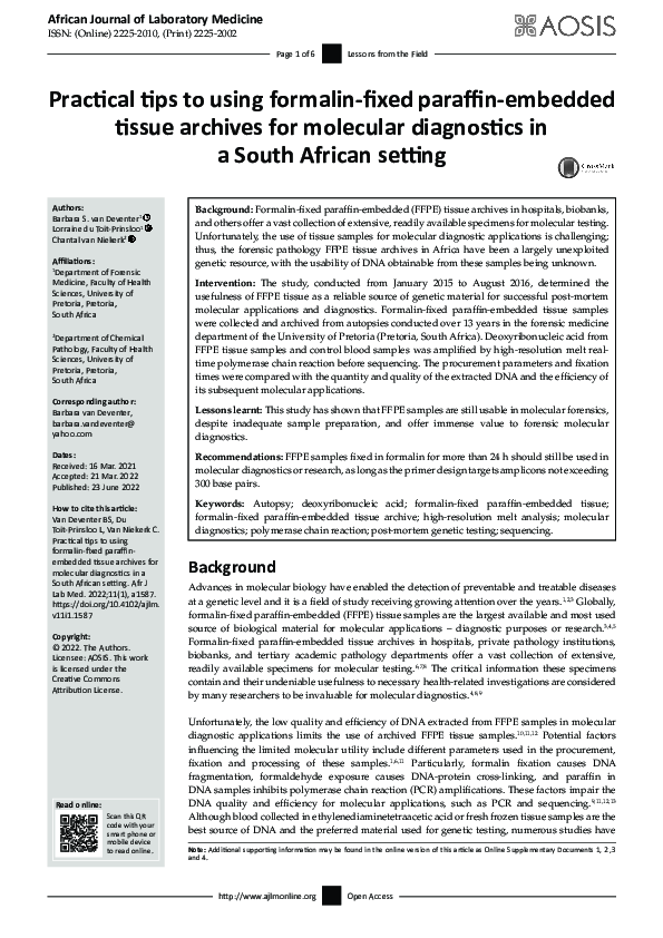(PDF) Practical tips to using formalin-fixed paraffin-embedded tissue archives for molecular ...