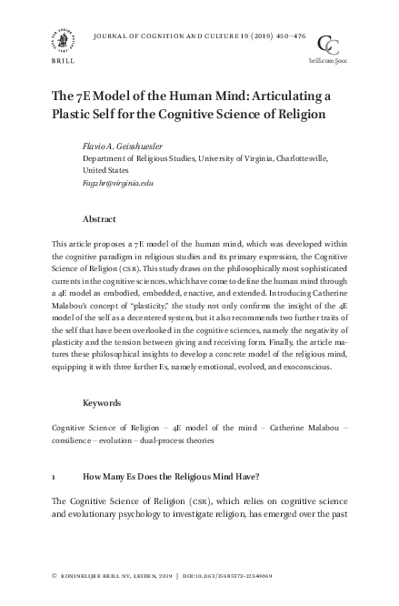 (PDF) The 7E Model of the Human Mind: Articulating a Plastic Self for the Cognitive Science of ...
