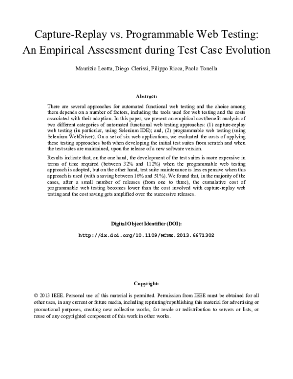 (PDF) Capture-replay vs. programmable web testing: An empirical ...