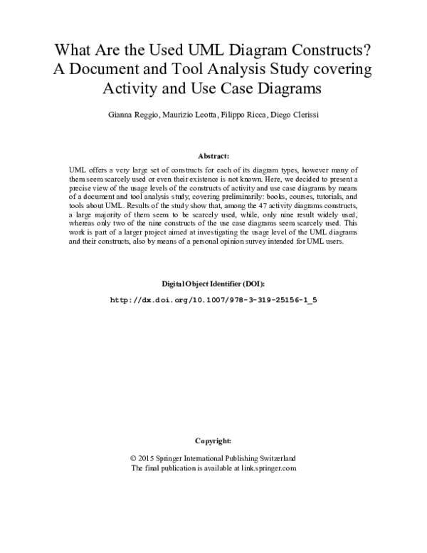 (PDF) What Are the Used UML Diagram Constructs? A Document and Tool ...