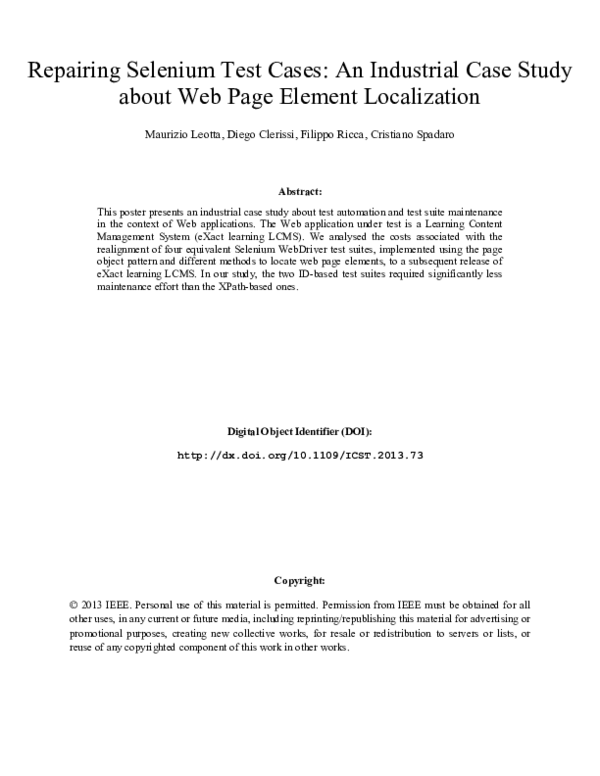 (PDF) Repairing Selenium Test Cases: An Industrial Case Study about Web ...