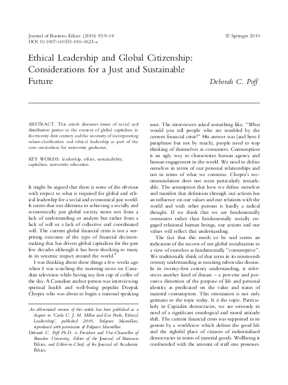 (PDF) Ethical Leadership and Global Citizenship: Considerations for a ...