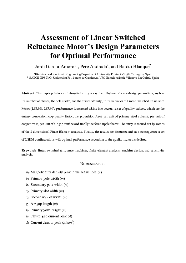 Pdf Assessment Of Linear Switched Reluctance Motors Design Parameters For Optimal Performance