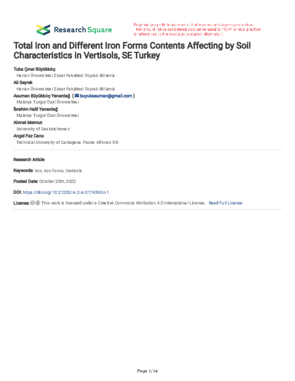 (PDF) Total Iron and Different Iron Forms Contents Affecting by Soil ...
