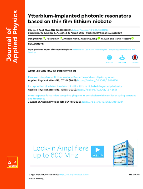 (PDF) Ytterbium-implanted photonic resonators based on thin film lithium niobate