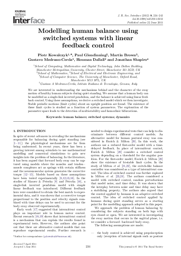 (PDF) Modelling human balance using switched systems with linear ...
