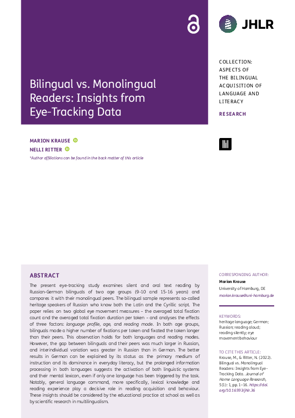 (PDF) Bilingual vs. Monolingual Readers: Insights from Eye-Tracking Data