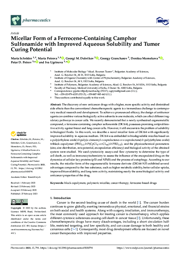 (PDF) Micellar Form of a Ferrocene-Containing Camphor Sulfonamide with ...