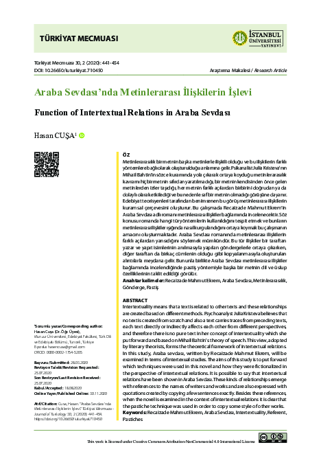 (PDF) Araba Sevdası'nda Metinlerarası İlişkilerin İşlevi - Function of Intertextual Relations in ...