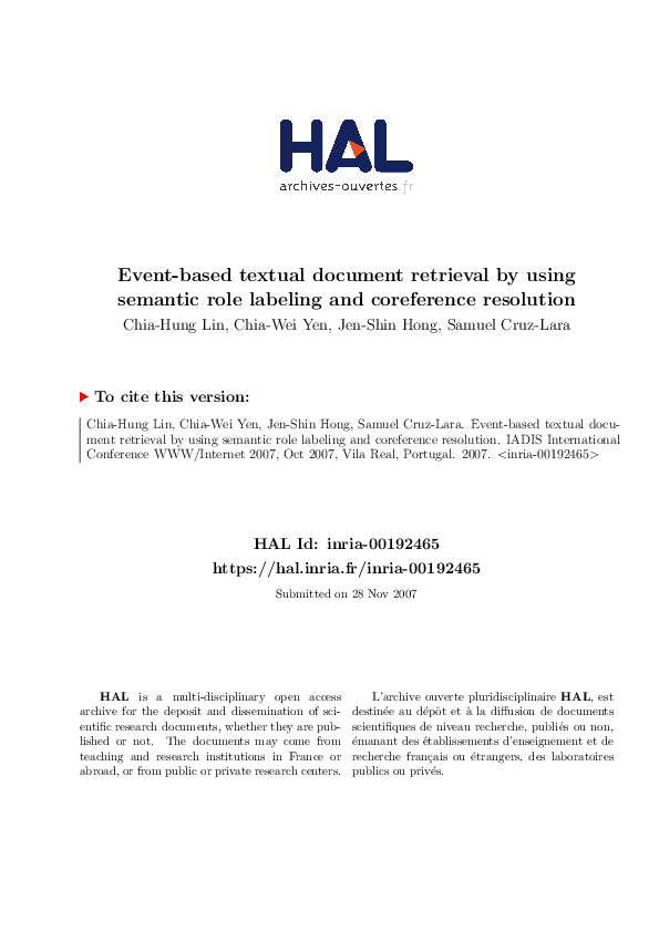 (PDF) Event-based textual document retrieval by using semantic role ...