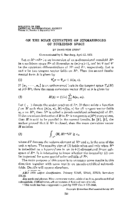(PDF) On the mean curvature of submanifolds of euclidean space