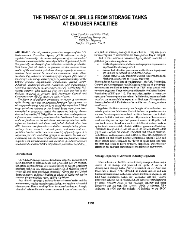 (PDF) The Threat of Oil Spills from Storage Tanks at End User Facilities