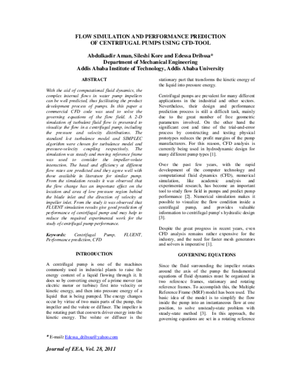 (PDF) Flow Simulation and Performance Prediction of Centrifugal Pumps Using CFD-Tool