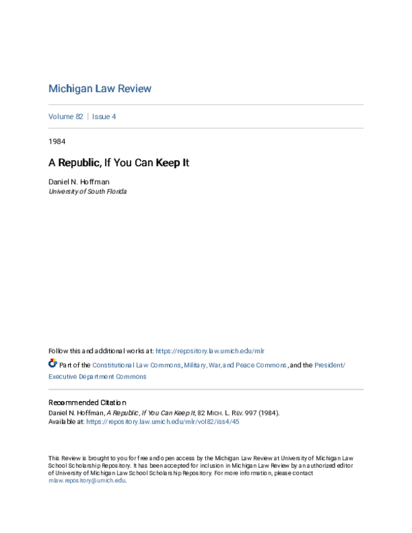(PDF) A Republic, If You Can Keep It