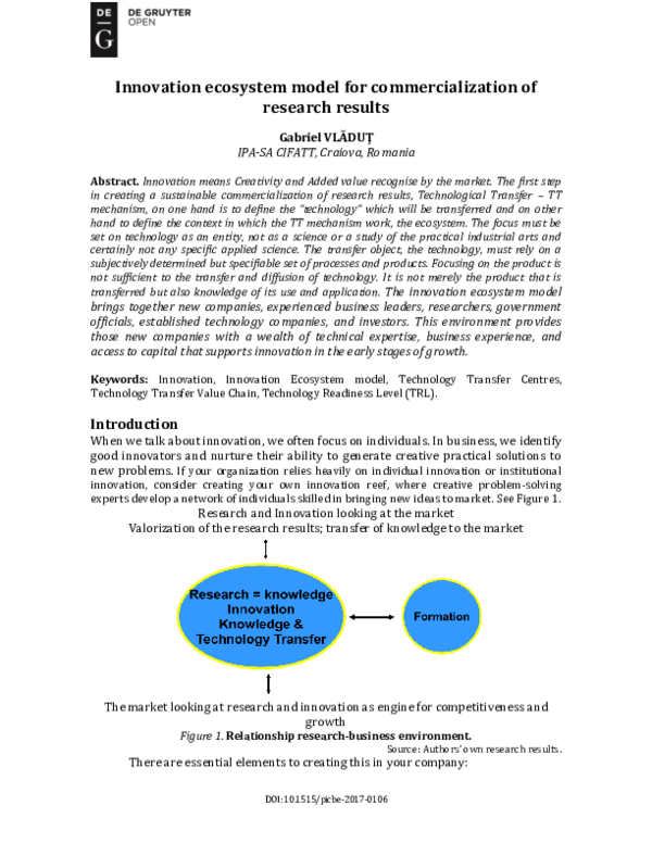 (PDF) Innovation ecosystem model for commercialization of research results