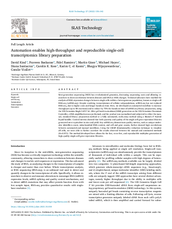 Pdf Automation Enables High Throughput And Reproducible Single Cell Transcriptomics Library