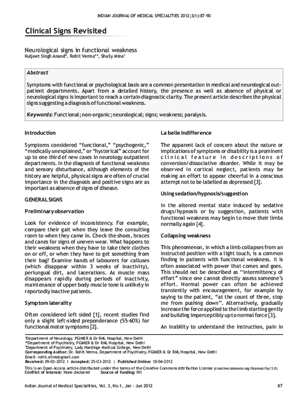 (PDF) Neurological Signs in Functional Weakness