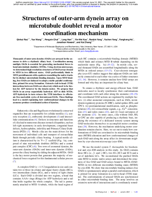 (PDF) Structures of outer-arm dynein array on microtubule doublet ...