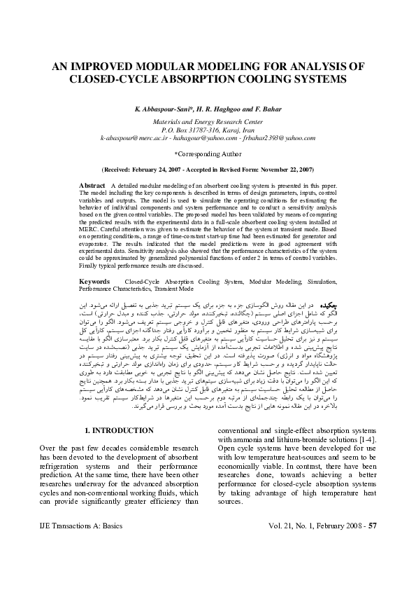 (PDF) An Improved Modular Modeling for Analysis of Closed-Cycle ...