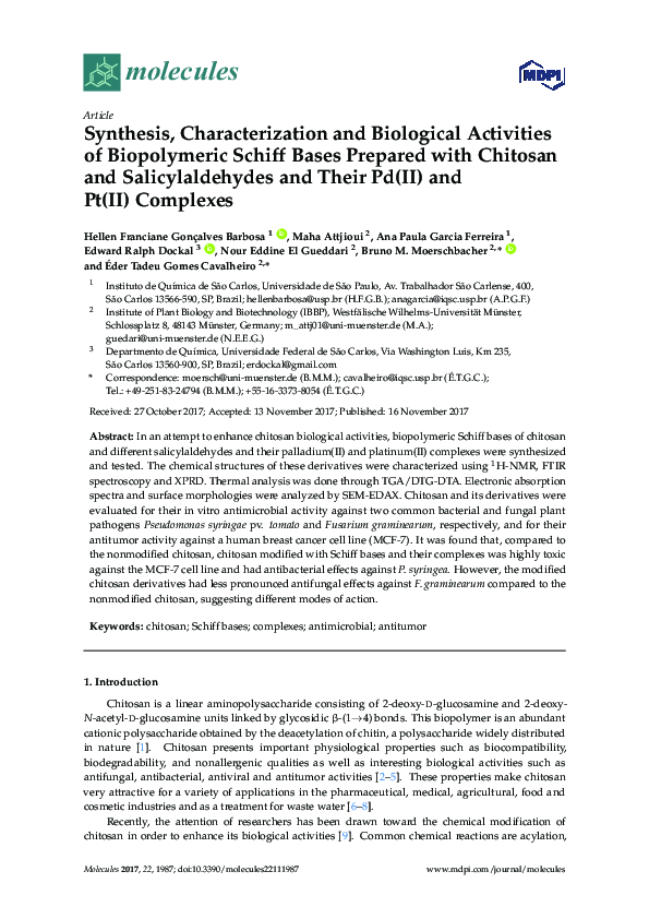 (PDF) Synthesis, Characterization and Biological Activities of Biopolymeric Schiff Bases ...