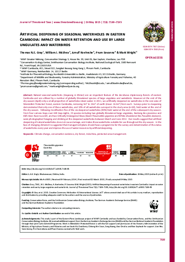 (PDF) Artificial deepening of seasonal waterholes in eastern Cambodia ...