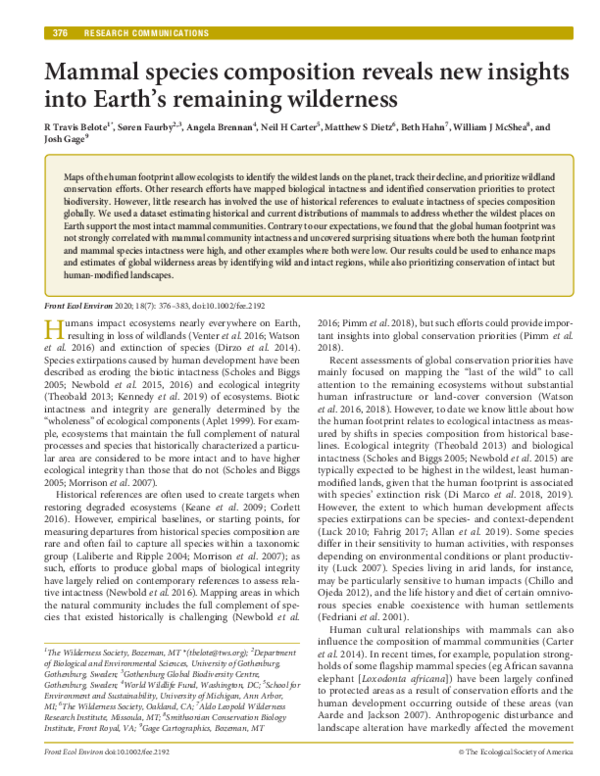 (PDF) Mammal species composition reveals new insights into Earth's ...