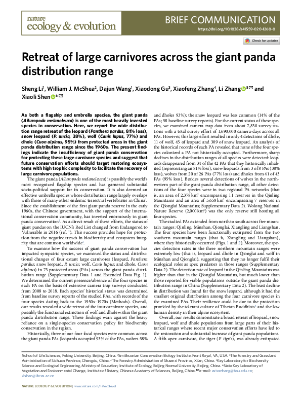(PDF) Retreat of large carnivores across the giant panda distribution range