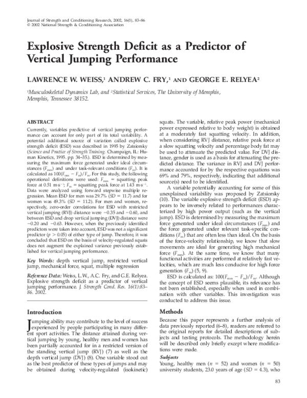 (PDF) Explosive Strength Deficit as a Predictor of Vertical Jumping ...