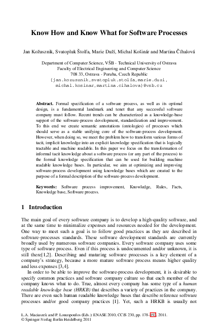 (PDF) Know How and Know What for Software Processes