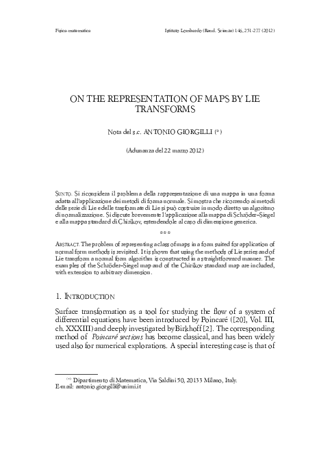 (PDF) On the Representation of Maps by Lie Trasforms | Antonio ...