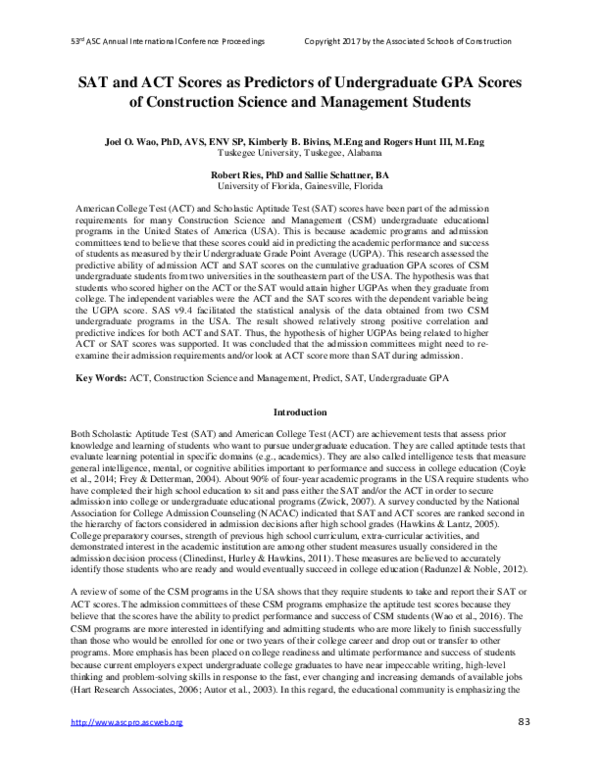 (PDF) SAT and ACT Scores as Predictors of Undergraduate GPA Scores of ...