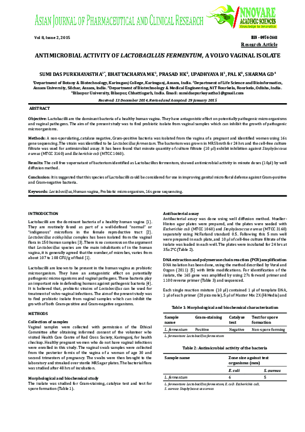 (PDF) Antimicrobial Activity of Lactobacillus Fermentum, a Volvo Vaginal Isolate