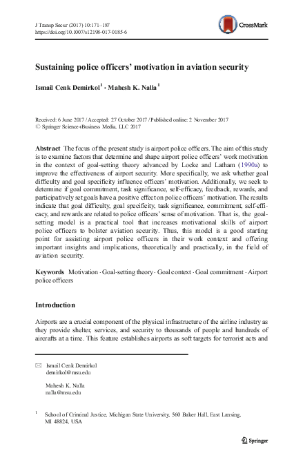 (PDF) Sustaining police officers’ motivation in aviation security
