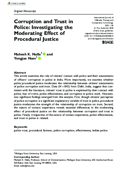 (PDF) Corruption and Trust in Police: Investigating the Moderating ...