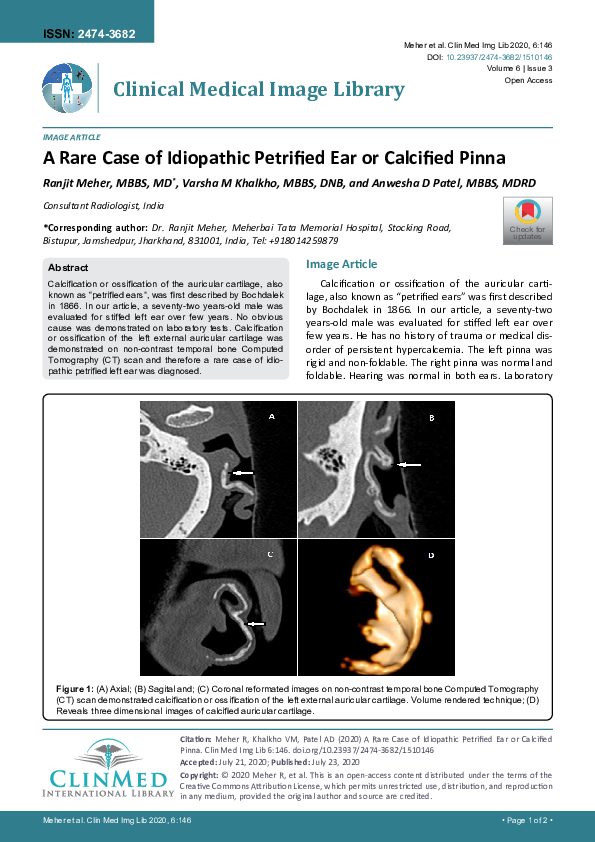 (PDF) A Rare Case of Idiopathic Petrified Ear or Calcified Pinna ...