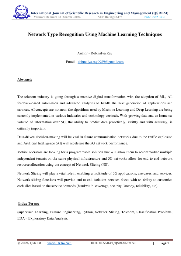 (PDF) Network Type Recognition Using Machine Learning Techniques (PDF) Network Type Recognition Using Machine Learning Techniques