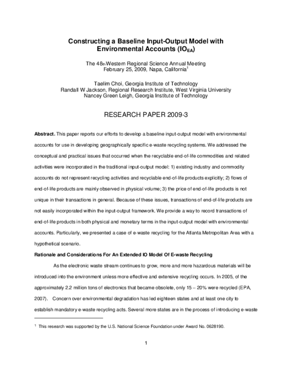 (PDF) Constructing a Baseline Input-Output Model with Environmental ...