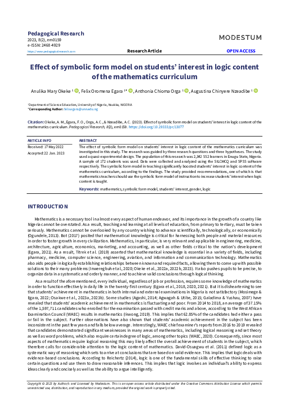 (PDF) Effect of symbolic form model on students’ interest in logic ...