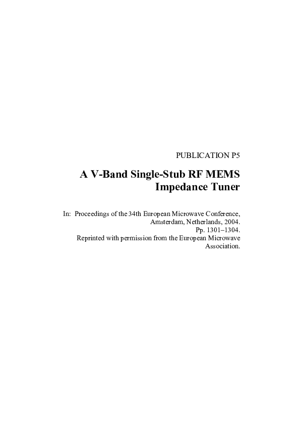 (PDF) V-Band RF MEMS Impedance Tuner Design
