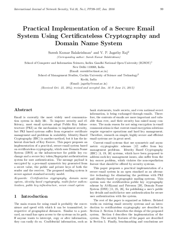 (PDF) Practical Implementation of a Secure Email System Using Certificateless Cryptography and ...