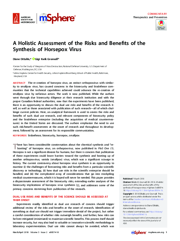 (PDF) A Holistic Assessment of the Risks and Benefits of the Synthesis ...
